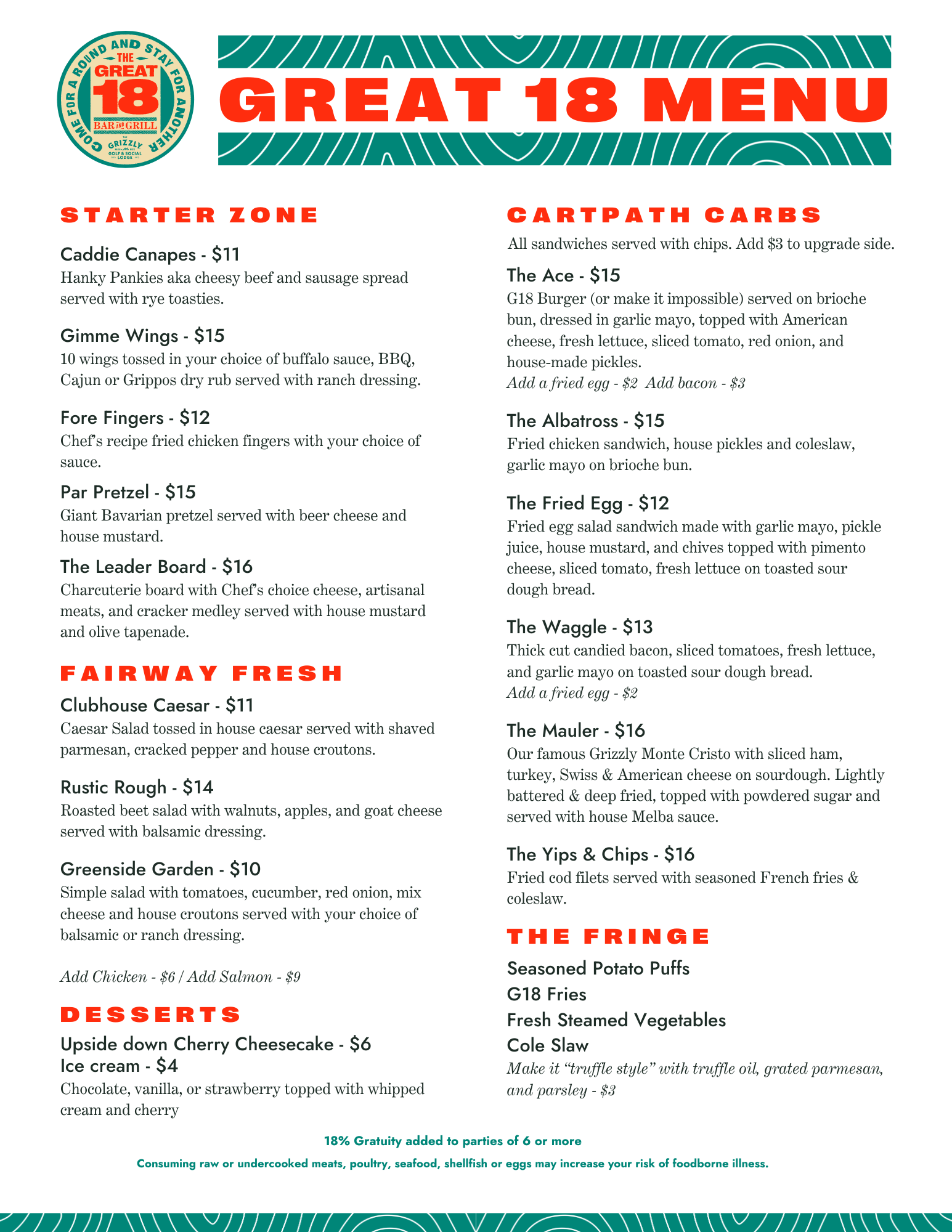 GREAT 18 BAR & GRILL - The Grizzly Golf and Social Lodge